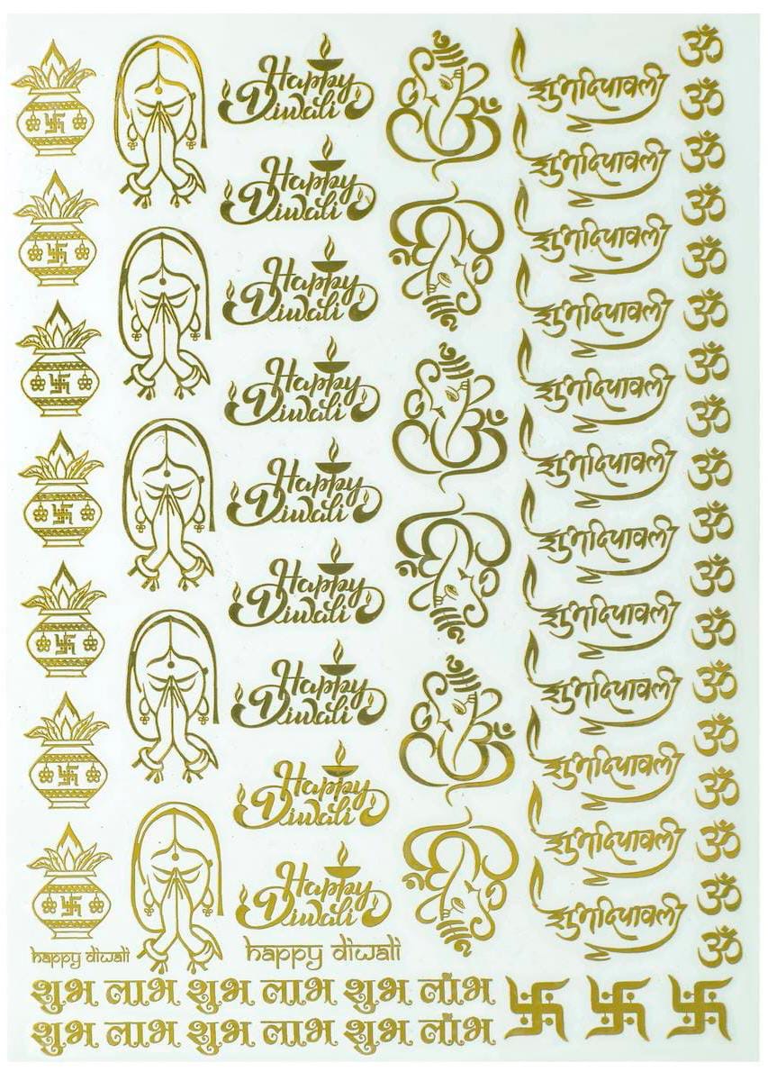 Gold Metal Sticker - Kalash Ganeshji Namaste Diwali Design A5 Size ...