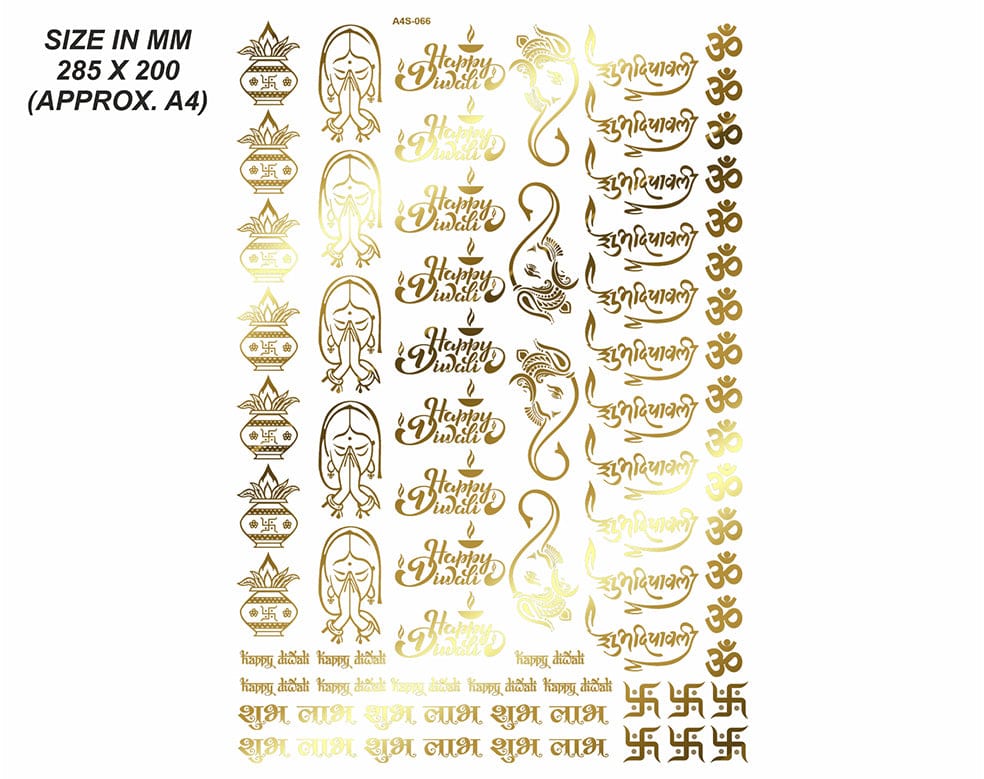 Gold Embossed Sticker Sheet : Diwali Om Kalash – Luxury Deco